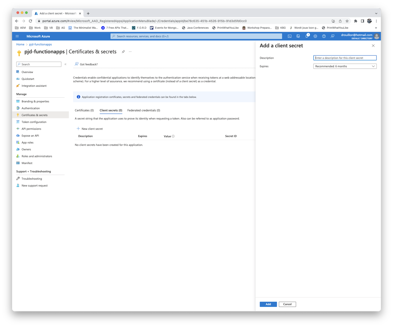 Authenticated Azure Function App Pieterjd be